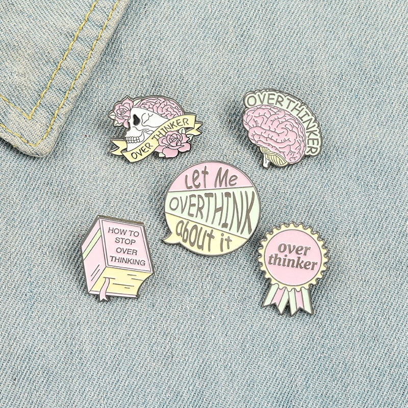Overthinker Enamel Pin Custom Overthinking Award Brain Skull Book ...
