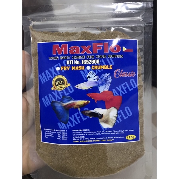 Maxflo guppy fish food feeds crumble and fry mash With freebies 10 ...