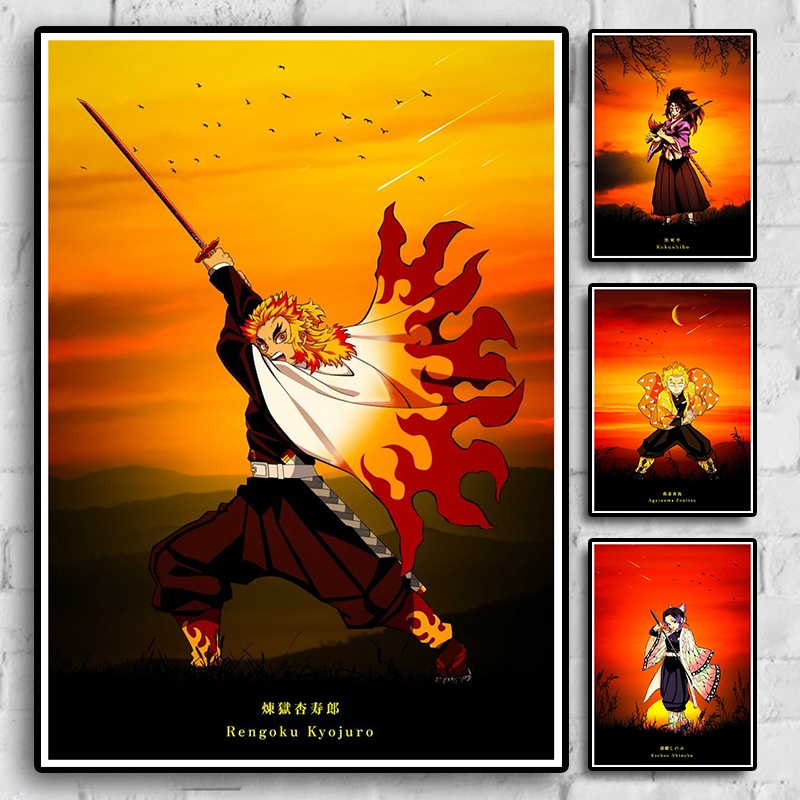 Anime Sunset Design Demon Slayer Vintage Kraft Poster wall poster ...