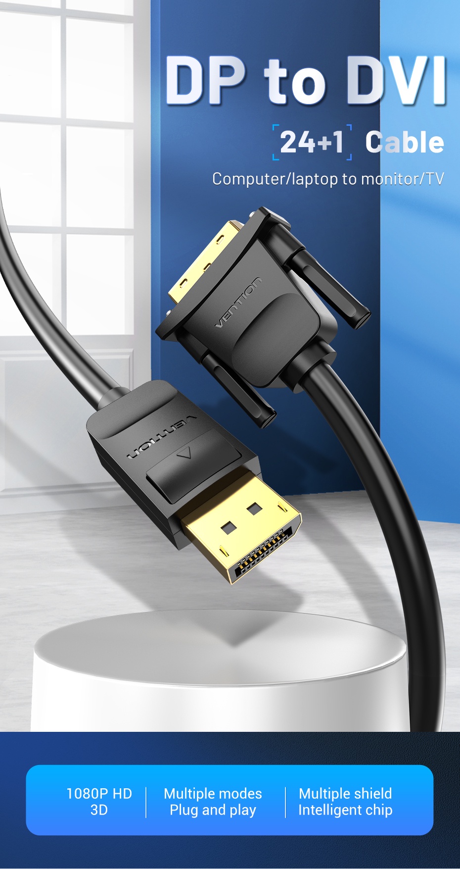 Vention DisplayPort to DVI Cable Video Adapter Compatible for Monitor ...