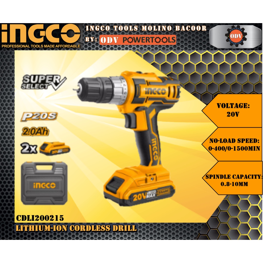 Ingco CDLI200215 20V Lithium-Ion Cordless Drill P20S SUPER SELECT with FREE GLOVES~ ODV ...