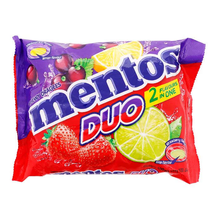 Mentos Duo Strawberry Flavours Filled With Lemon Flavour Candy 100'S ...