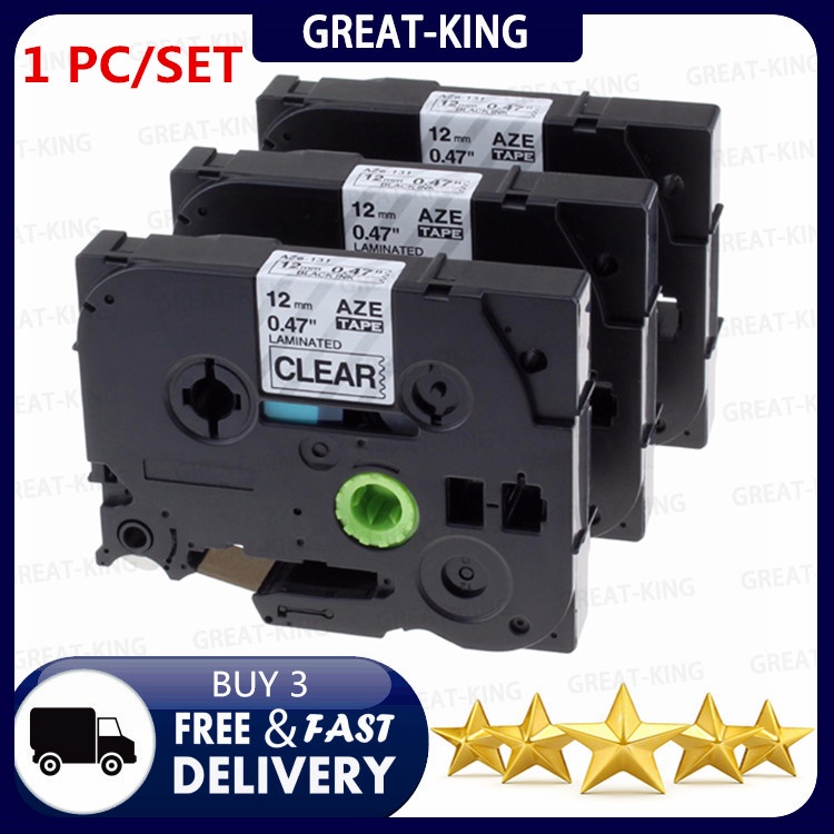 1PC/PACK TZ TZe 131 Label Tape 12mm x 8m Black on Clear Standard ...