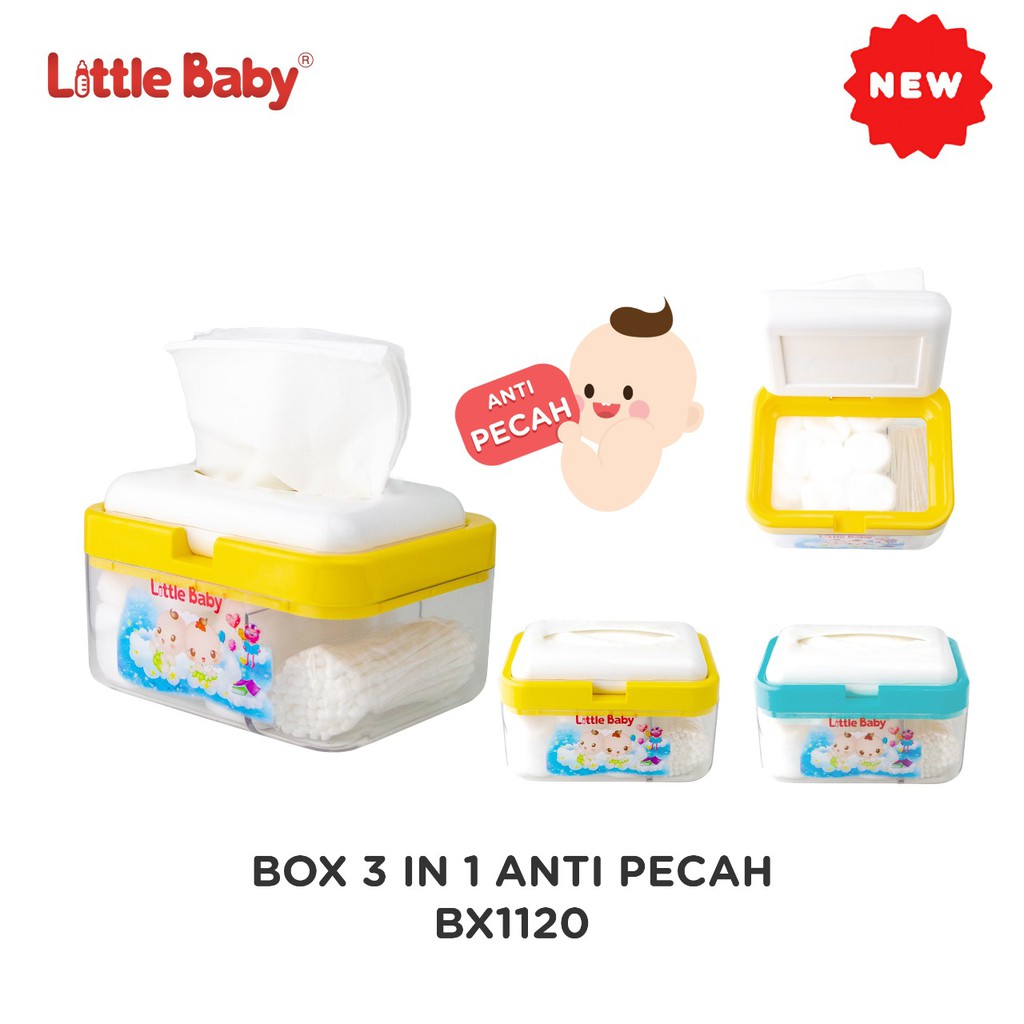 Little Baby Box 3 in 1 ANTI-SHARP Cotton Buds Cotton Container | Shopee ...