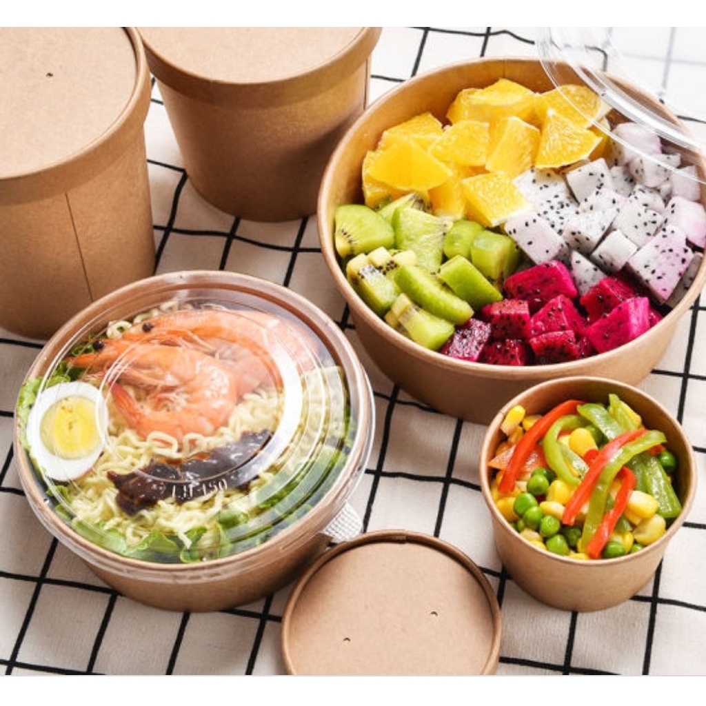 Salad Paper Bowl Premium Kraft Salad Fruit Bowl 750cc Takeout Bowl Takeout Container (VC ...