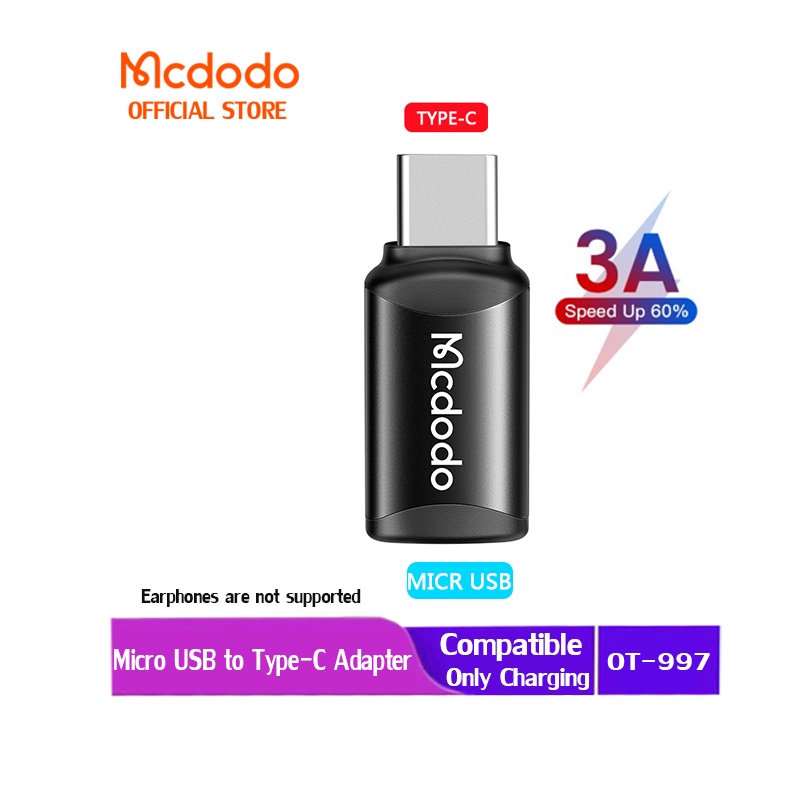 Mcdodo 3A fast charge mini female to type-c male adapter OTG Micro USB ...