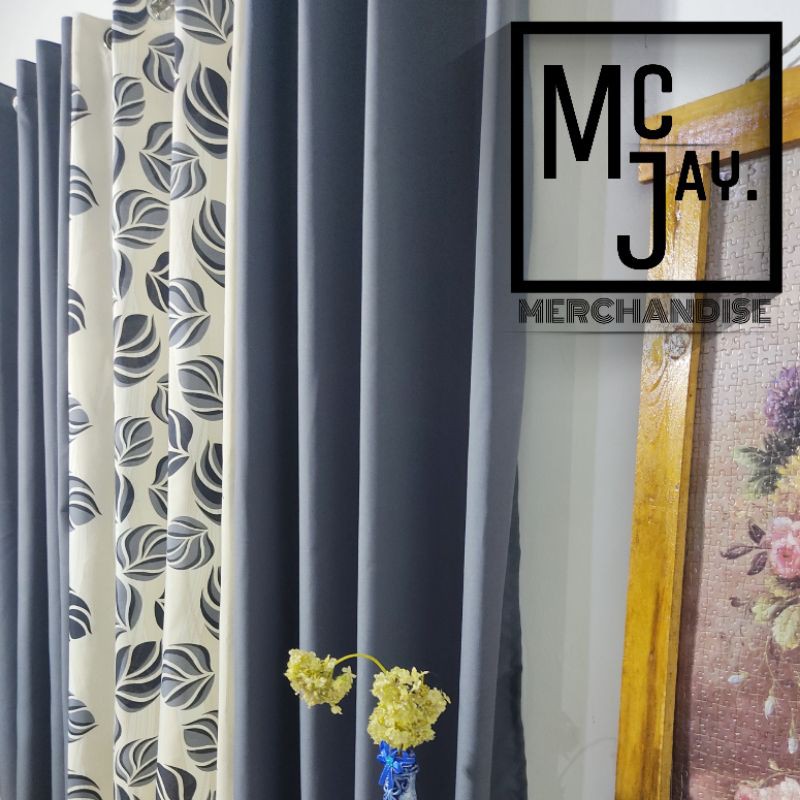 MCJAY - 3in1 Gray Monstera Leaves Ring Curtain Set (6ft/7ft) - Sold per ...