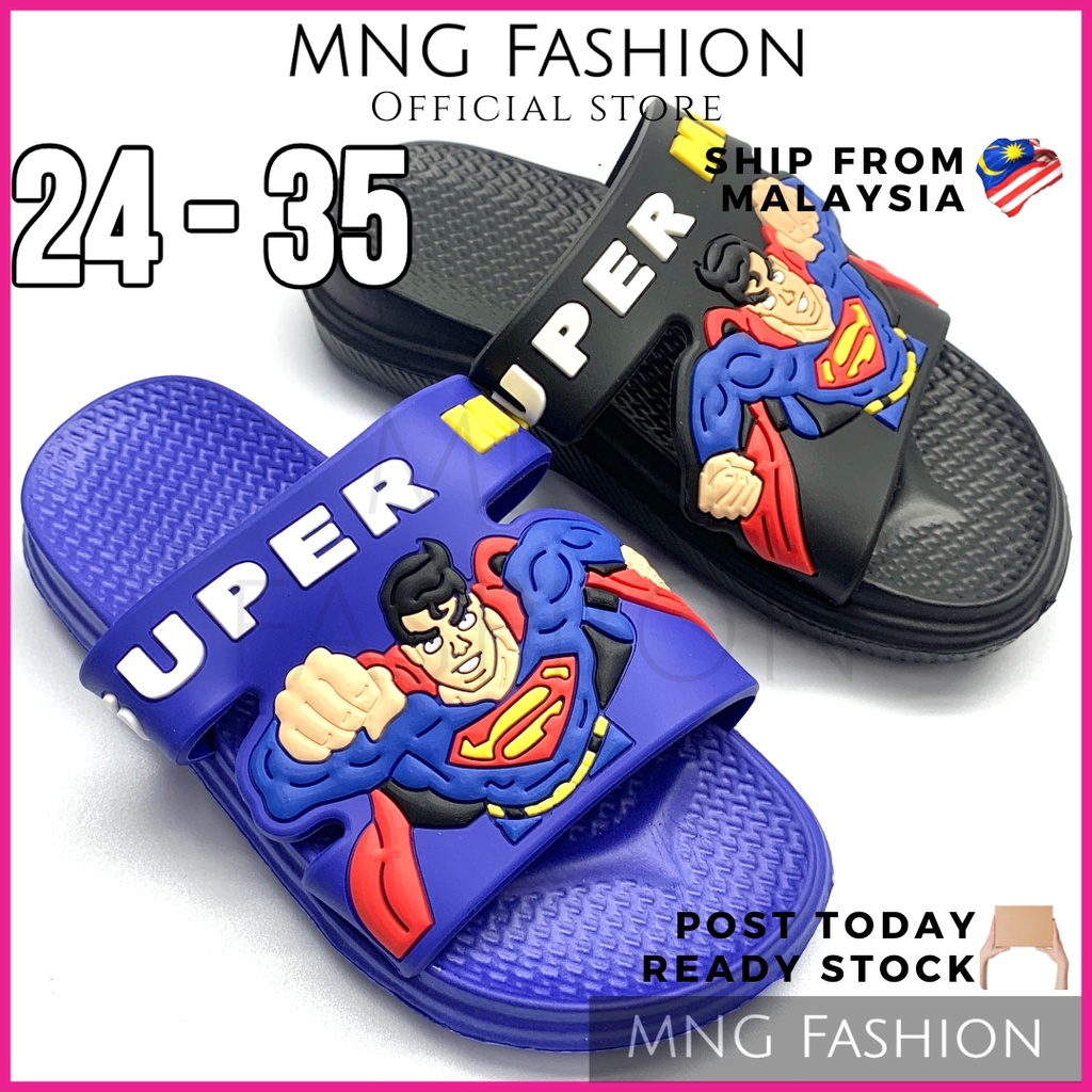 Sandal Budak 3D Kartun Sole Lembut Sliper Budak 3D Kartun Superman Kids ...