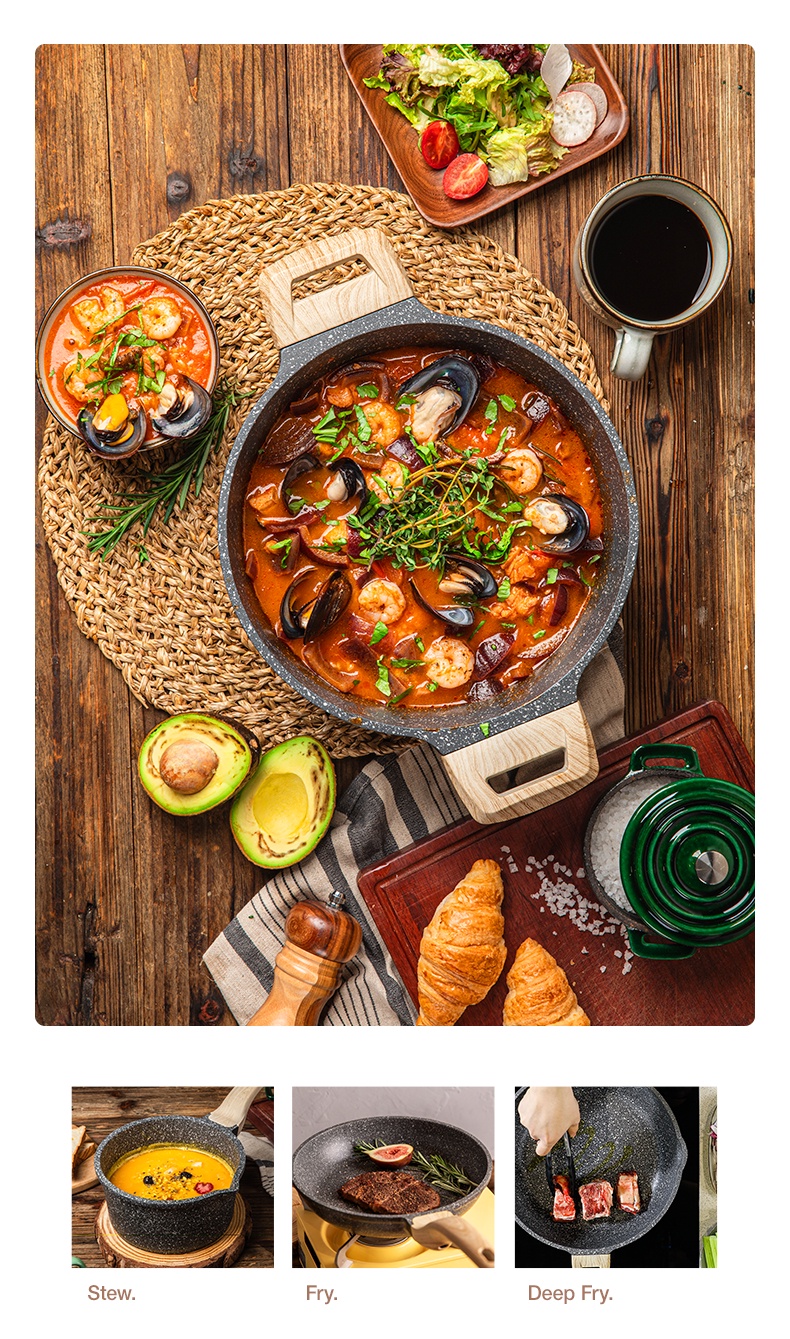 CAROTE Non Stick pan kitchen cookware set 7 pcs Kawali wok pot Die-Cast ...