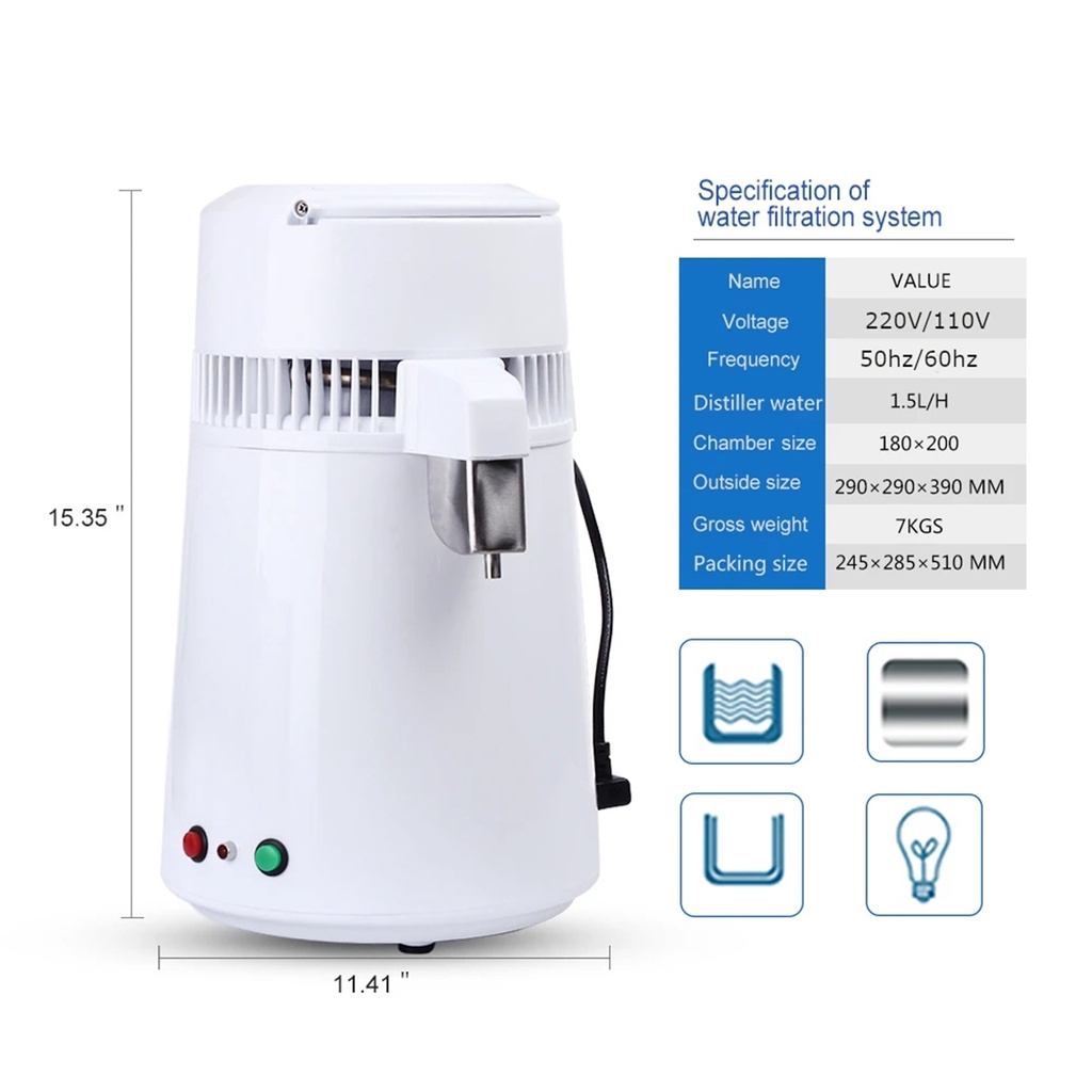 4L Household Pure Water Distiller Water Purifier Container Stainless ...