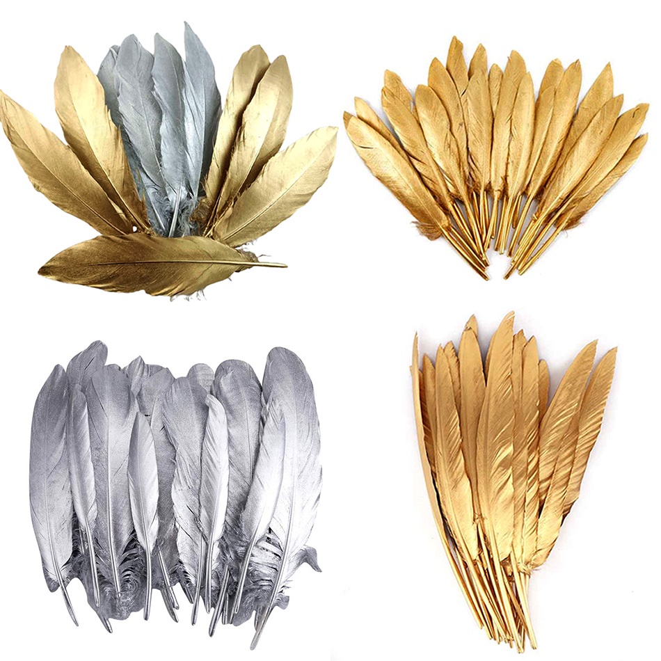 20 Pcs Gold Silver Goose Feathers Crafts DIY Natural Feathers Plume ...