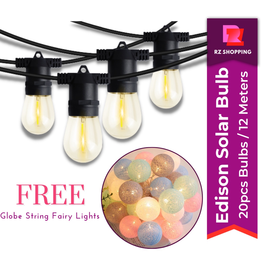 Ignite Outdoor String Lights Edison Bulb Solar 20pcs Bulbs / 10M ...