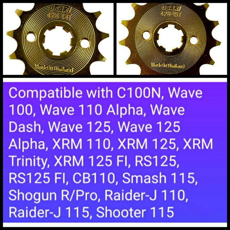 Gold Engine Sprocket XRM/WAVE/RS 125/CB 110/Smash 115/Shogun/Raider ...
