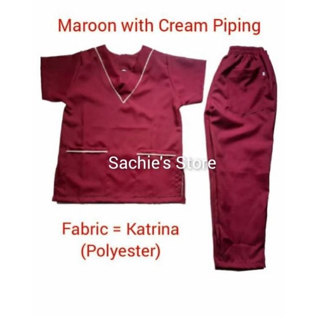 Scrub Suit Terno/Set - Maroon with Piping (Katrina and Tetoron Fabric ...
