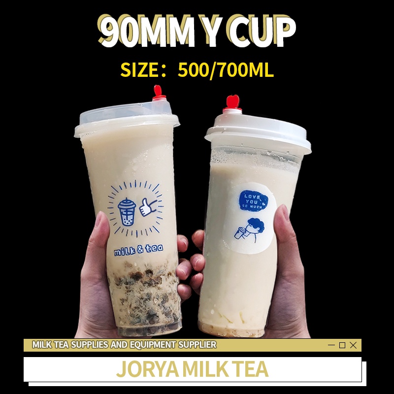100pcs 90mm Milk Tea Cup PP Y Cup Plastic Cup PP Cup Character Cup With ...