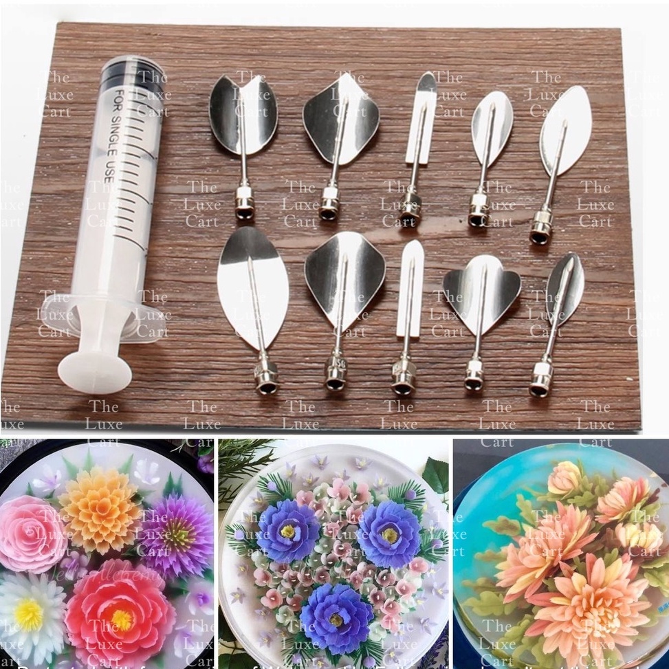 3D Flower Cake Gelatin Jelly Art Tool 10pcs Pudding Nozzle +1 Syringe ...