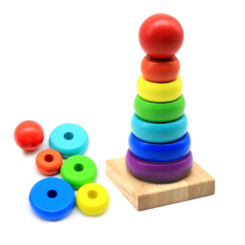 IBOSS Wooden Toys Rainbow Ring Tower Of Hanoi Stocking Blocks For ...