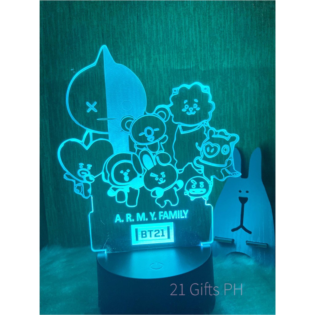 BTS ARMY BT21 BANGTAN SONYEONDAN 3D Acrylic LED Lamp Night Desk Room ...
