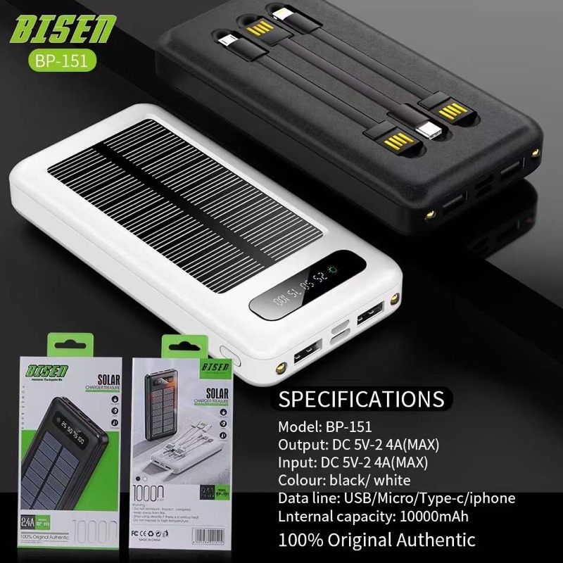 Bisen solar Power bank 10000mah BP-151 fast charging 2.4A high speed ...