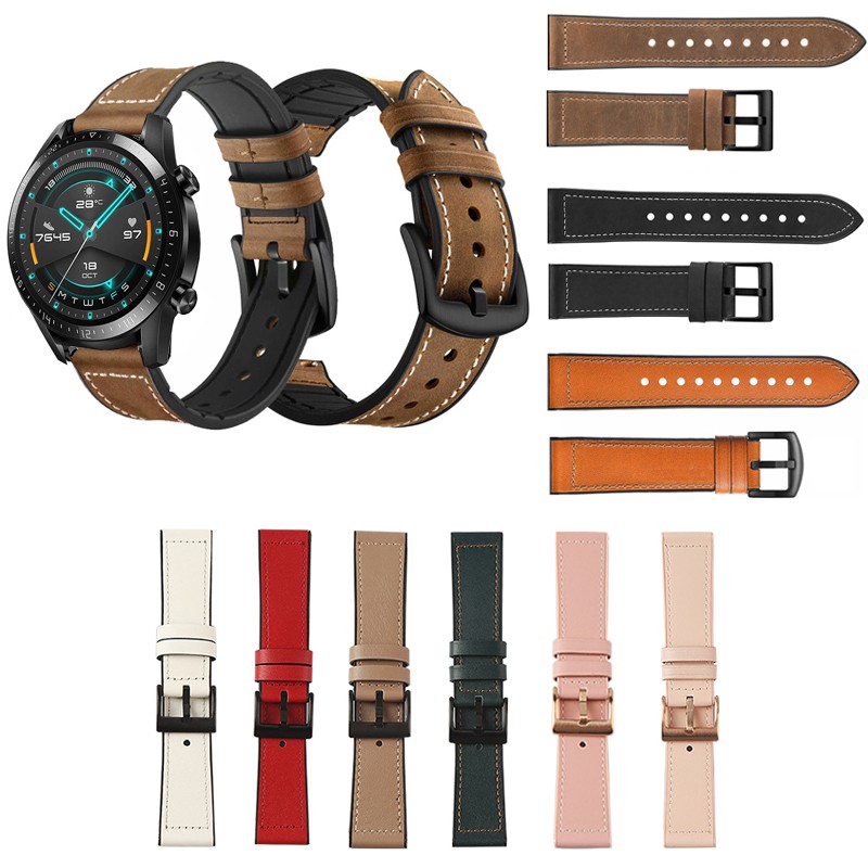 Genuine Leather Silicone Watch Band Strap for Huawei Watch GT6 6 pro GT ...