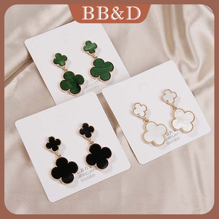 925 Silver Needle Four-Leaf Clover Drop Earrings Retro Shiny High-End ...