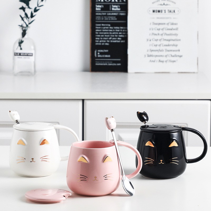 Cute cat Cup with Lid and Cat Spoon | Shopee Philippines
