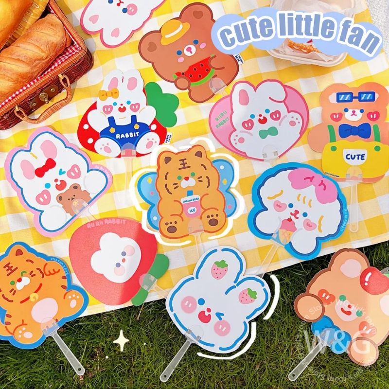 1pcs Cartoon Cute Bear Rabbit Handle Fan Plastic Creative Kawai Animals ...