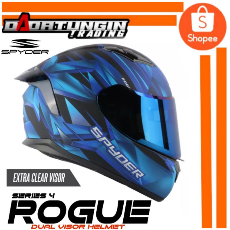 SPYDER Rogue Fullface Dual Visor Helmet w/ Free Extra Clear Visor ...