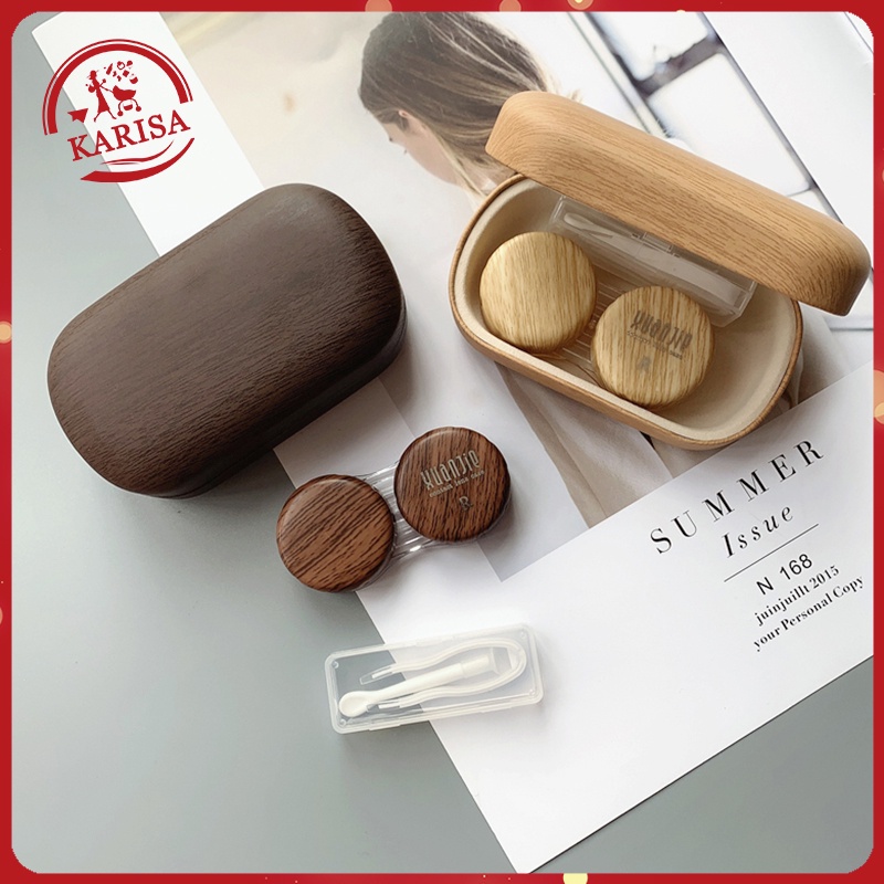 Contact Lens Case Set Wood Grain Retro Simple Contact Lens Companion ...