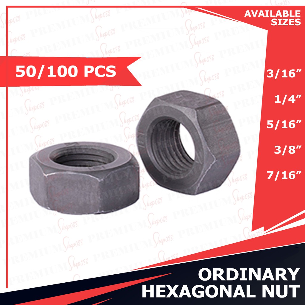 50/100pcs 1/4" 5/16" 3/8" 7/16" Ordinary Hexagonal Nut 1/4 5/16 3/8 7/ ...