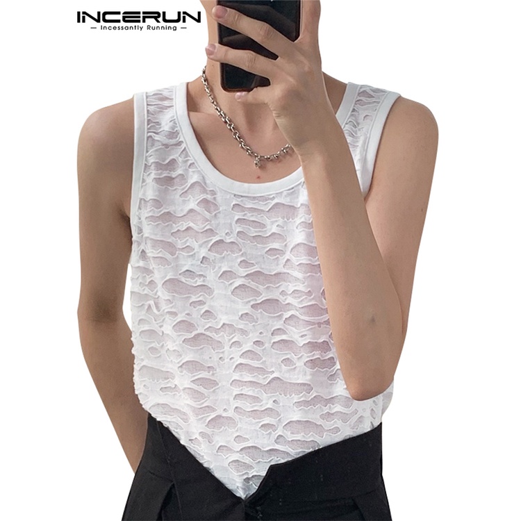 INCERUN Men Summer Mesh Sleeveless Hollow Out Holiday Tank Tops ...