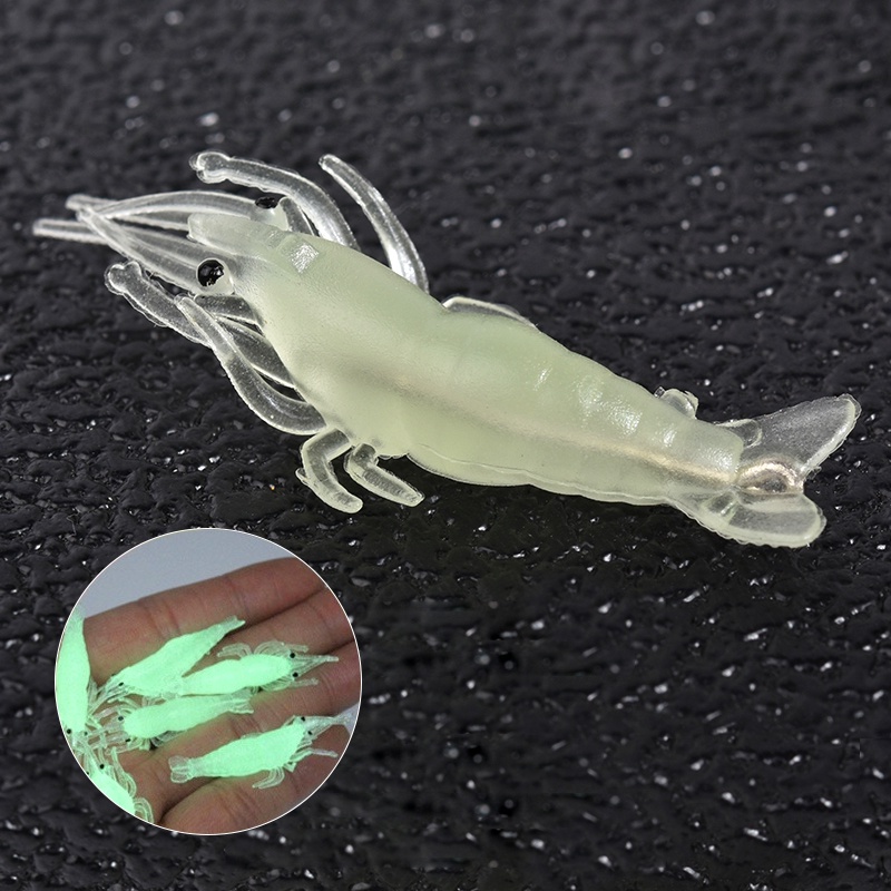 4cm Soft Fishing Luminous Shrimp Lure With Hook Swivel Beads Artificial Silicone Glow Fishing ...