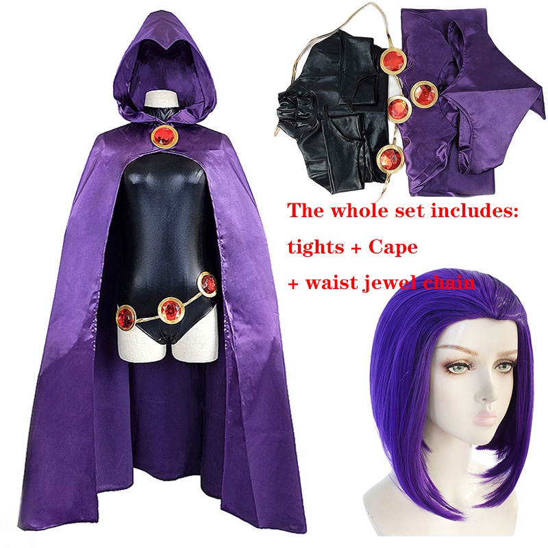 Teen Titans Raven Cosplay Costume Superhero Cloak Jumpsuits Zentai ...