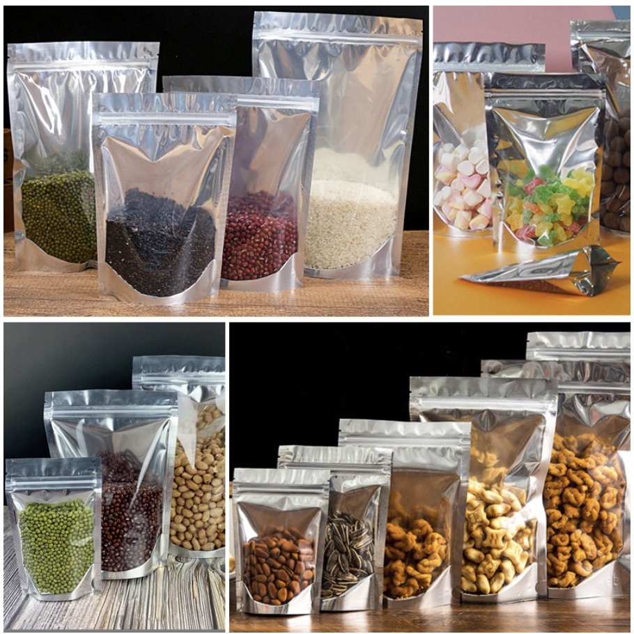 50/100pcs Silver Transparent Stand Up Pouch with Zip Lock Cpack Ziplock ...