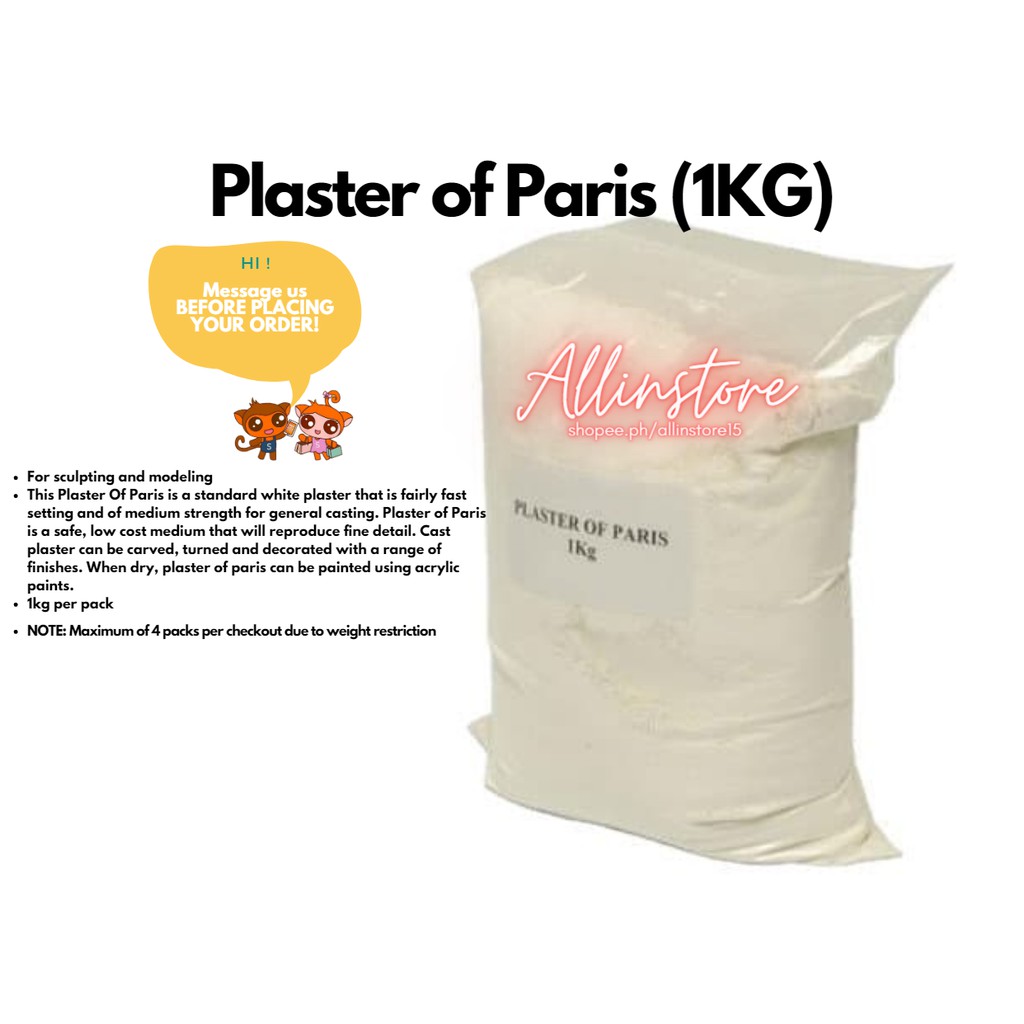 Plaster of Paris Powder (1Kg) Made out of Gypsum (Superfine) | Shopee ...