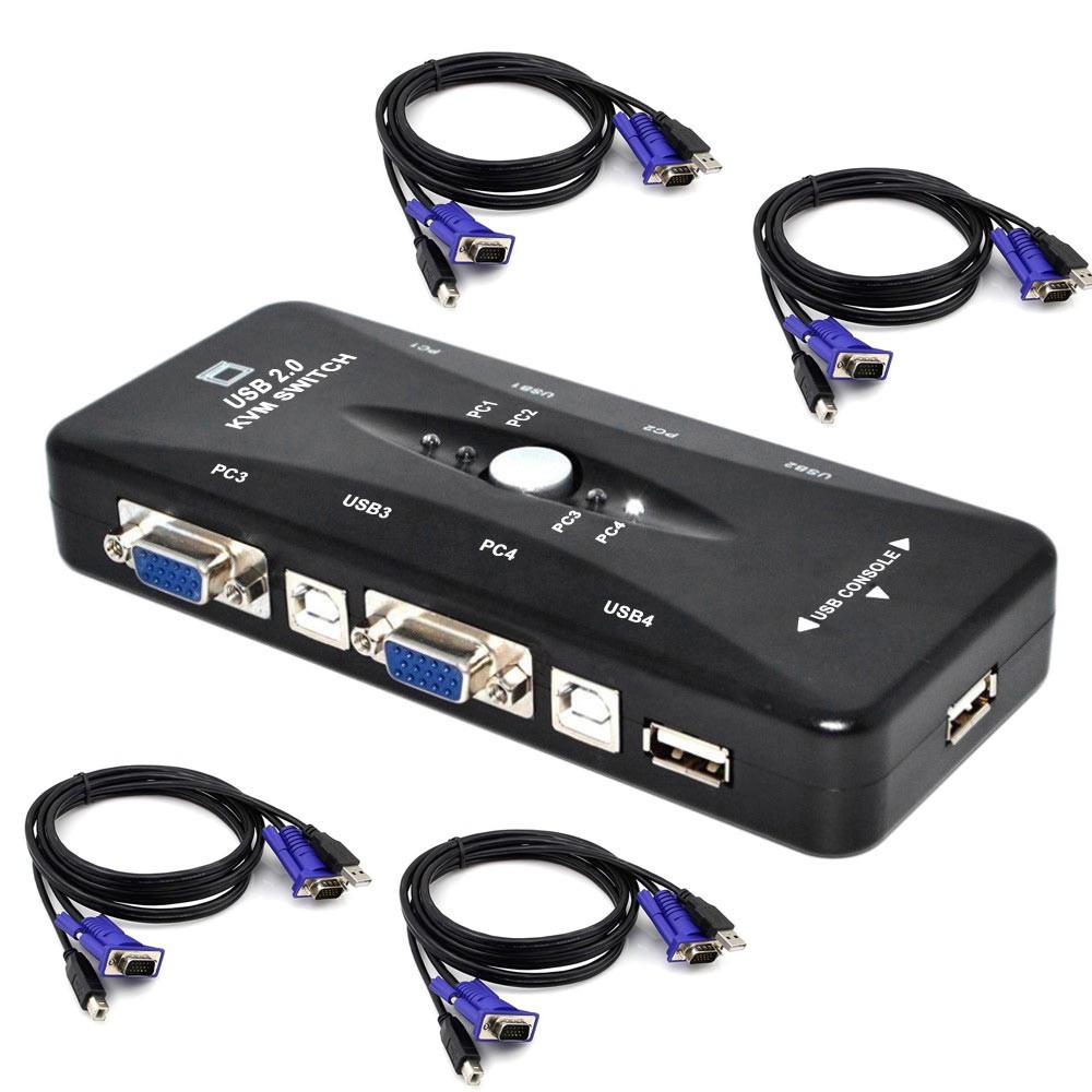 K VM Switcher 4-Port USB Multi-Computer Host vga Monitor 4-In 1-Out ...