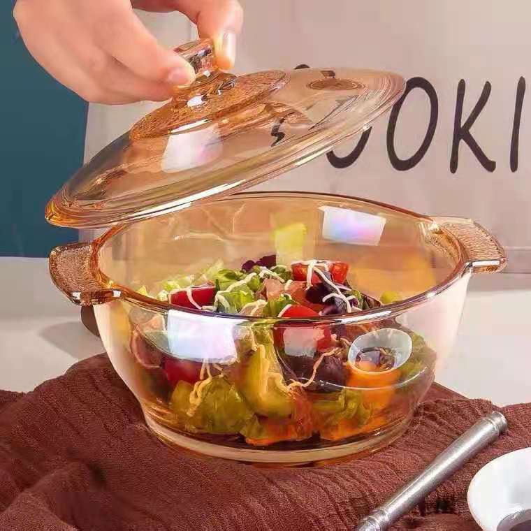 Food Storage Glass Microwaveable Circle Tempered Bakeware Transparent ...