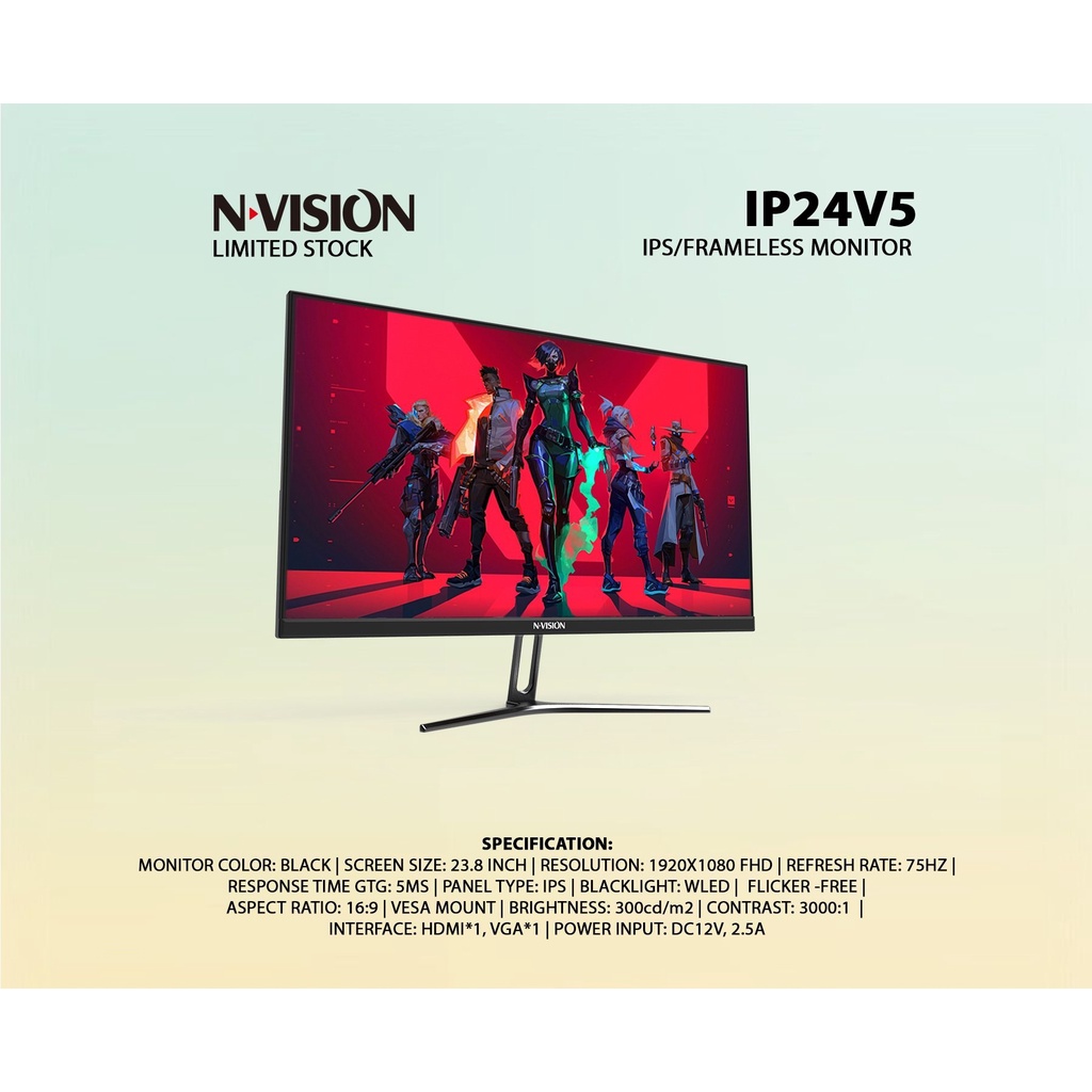 NVISION IP24V5 24" IPS MONITOR 23.8" FHD 75HZ 5MS | Shopee Philippines