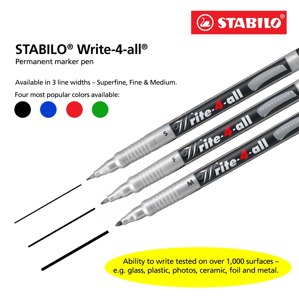 STABILO Write-4-All Permanent Marker - Superfine Fine and Medium Tip Pen Set School Office ...