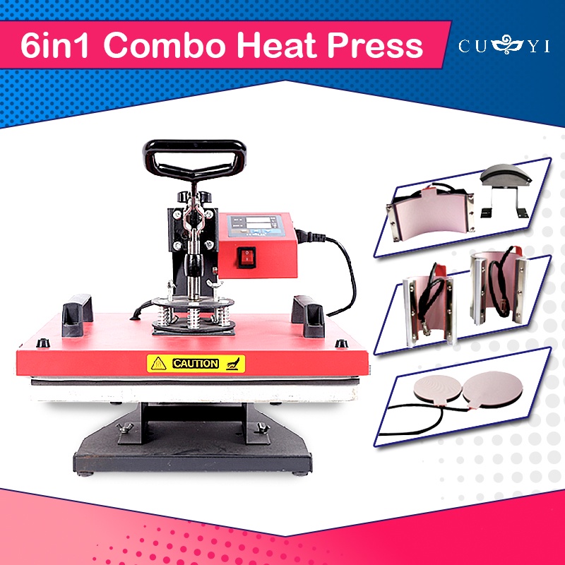 CUYI 6in1 Combo Heat Press Machine (flatbed / cap press / plate press ...