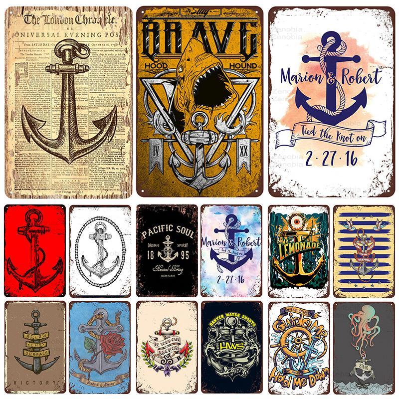 2024 Vintage Anchors Plaque Metal Tin Sign Pin Up Shabby Home Decor ...