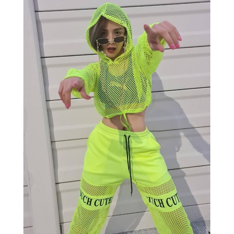 Neon Set Mesh Shirt With Hood And Pants N0006 ️ White Black Non ...