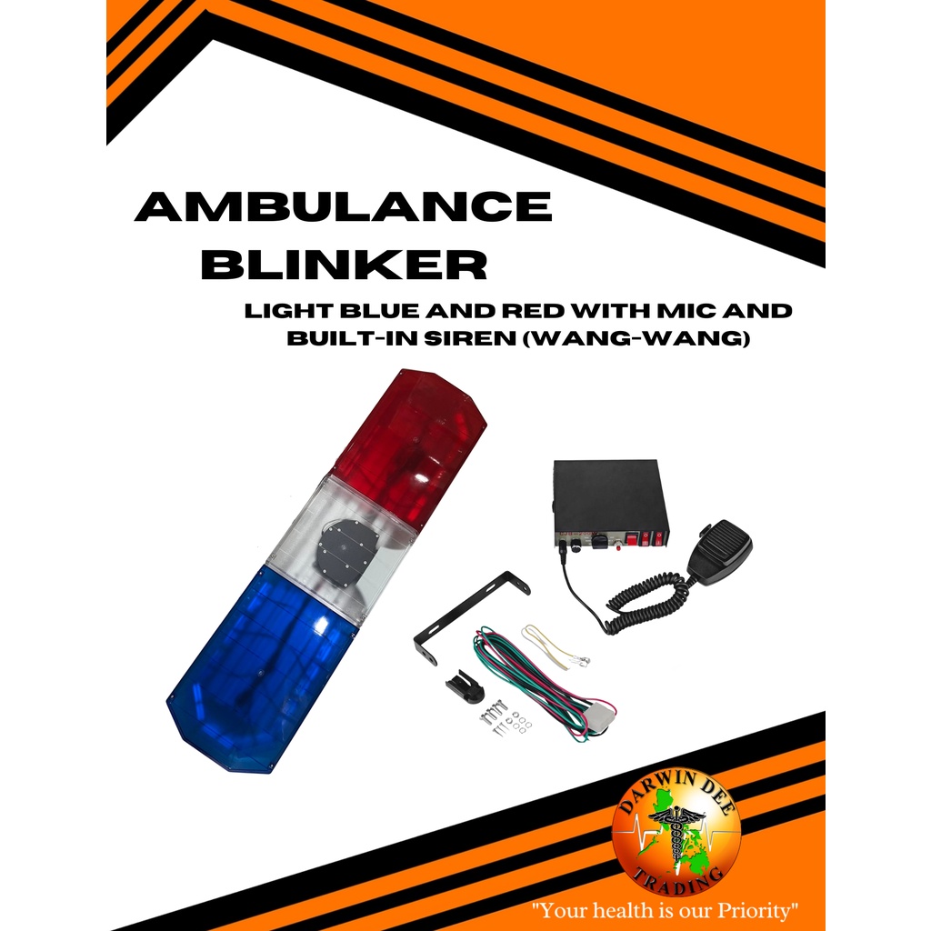 AMBULANCE BLINKER LIGHT RED AND BLUE WITH MIC AND BUILT-IN SIREN ...