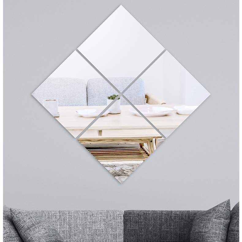 4pcst /3D Square Glass Mirror full-length mirror Wall Bedroom Living ...