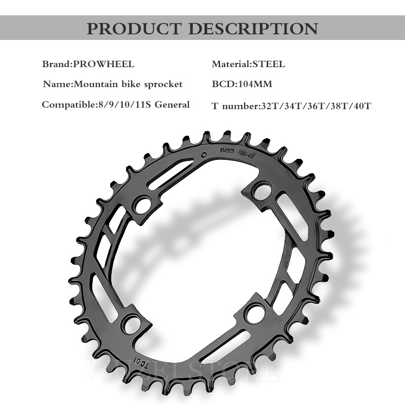 Prowheel 104BCD Round Narrow Wide Chainring STEEL Mountain Bicycle Chain Wheel 32T 34T 36T 38T ...