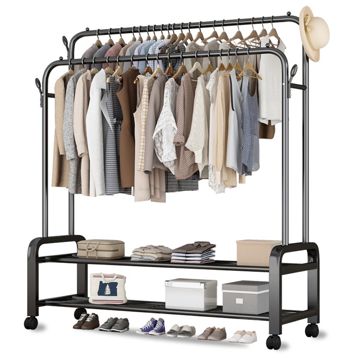 High-quality 2-Storey 2-Storey Black Steel Double Clothes Hanger, 150CM ...
