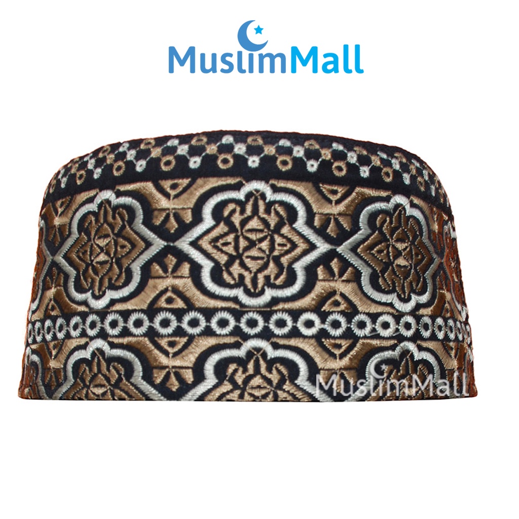 KATUN Omani High Cap with Brown and Silver Floral Motif, Quality Semi ...