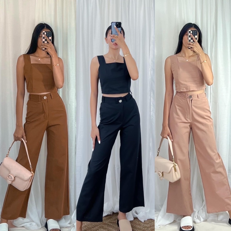 90SHOPMNL SQUARENECK TOP + TROUSERS SET | Shopee Philippines