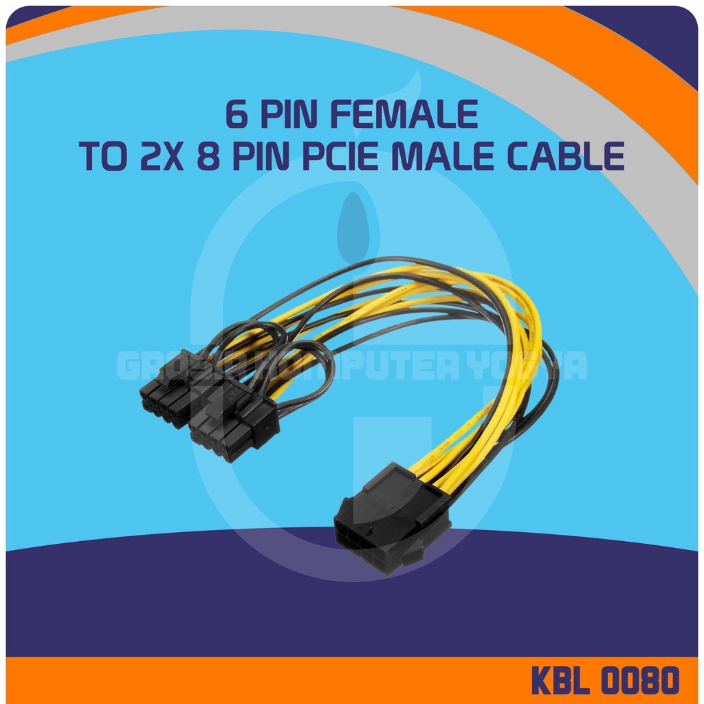 6 Pin Female to 2x 8 Pin PCIE Male Cable Power Splitter VGA Card Cable ...