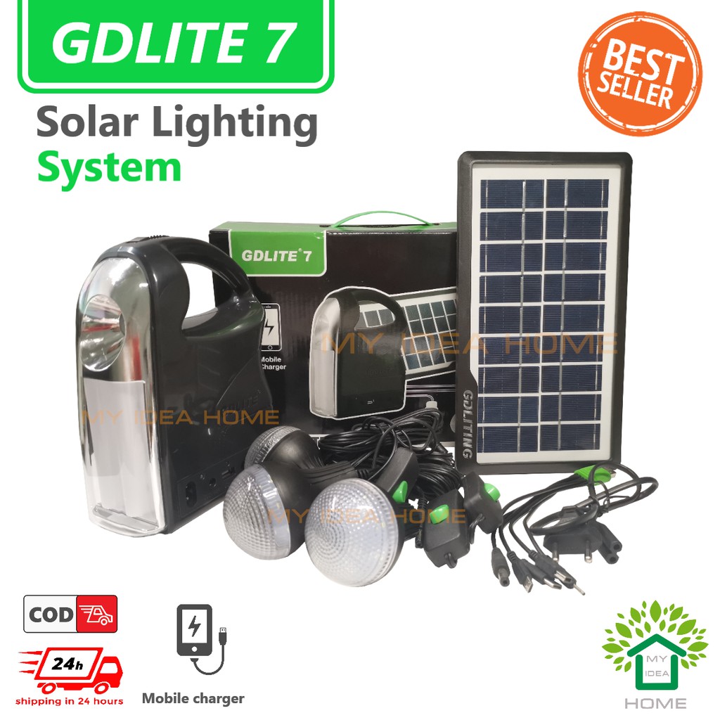 GDLITE 7 Rechargeable Solar Light System (BLACK)with three bulbs GD-7 COD | Shopee Philippines